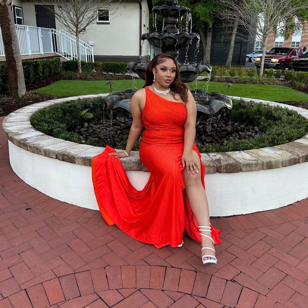 Orange Rhinestone Prom Dress - Gem